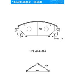 ATE Bremsbelagsatz, Scheibenbremse 13.0460-5634.2 vorne rechts links mit Zubeh&ouml;r f&uuml;r LEXUS TOYOTA 04465-33490 04465-48160 04465-48170