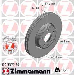 Zimmermann Bremsscheibe COAT Z 100.3377.20 vorne rechts links bel&uuml;ftet 318mm f&uuml;r VAG 80A615301E 8W0615301H 8W0615301AA