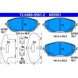 ATE Bremsbelagsatz, Scheibenbremse 13.0460-5501.2 vorne rechts links mit Zubeh&ouml;r f&uuml;r TOYOTA 04465-F4040 04465-F4010 04465-F4020