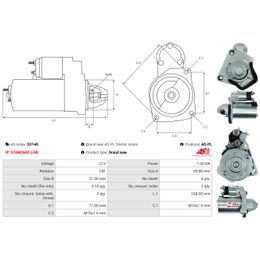 AS-PL Starter S3148 12V f&uuml;r MITSUBISHI NISSAN 00233001HC1A M0TD0971 M000TD0971