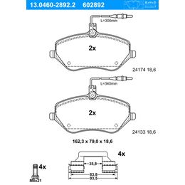 ATE Bremsbelagsatz, Scheibenbremse 13.0460-2892.2 vorne rechts links mit Zubeh&ouml;r f&uuml;r PEUGEOT CITRO&Euml;N 425348 425337 425480