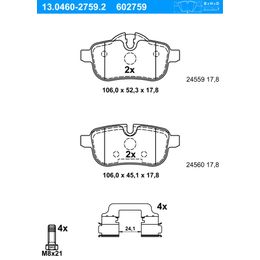 ATE Bremsbelagsatz, Scheibenbremse 13.0460-2759.2 hinten rechts links mit Zubeh&ouml;r f&uuml;r BMW 34216788275