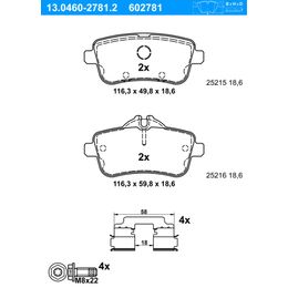 ATE Bremsbelagsatz, Scheibenbremse 13.0460-2781.2 hinten rechts links mit Zubeh&ouml;r f&uuml;r MERCEDES-BENZ 0074208220 A0074208320 0074208320