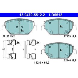 ATE Bremsbelagsatz, Scheibenbremse 13.0470-5512.2 vorne rechts links mit Zubeh&ouml;r f&uuml;r VAUXHALL OPEL 84120877
