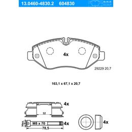 ATE Bremsbelagsatz, Scheibenbremse 13.0460-4830.2 vorne rechts links mit Zubeh&ouml;r f&uuml;r IVECO 42555881 42561355 42576975