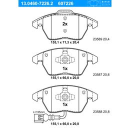 ATE Bremsbelagsatz, Scheibenbremse 13.0460-7226.2 vorne rechts links f&uuml;r VAG 8J0698151 8J0698151C