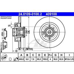 ATE Bremsensatz-Hinterachse Standard Disc / Ceramic IJZJSGLMB0 Bremsensatz, Scheibenbremse hinten rechts links voll 249mm f&uuml;r SKODA SEAT PEUGEOT CITRO