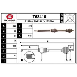 EAI Antriebswelle T68416 vorne rechts 91mm f&uuml;r FORD VOLVO 1798099 1456974 1223726