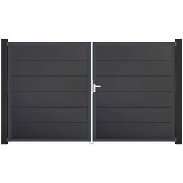 GroJa Doppeltor BasicLine PVC-Steckzaun Anthrazit , DIN Rechts, Anthrazit DB 703