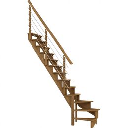 Dolle Raumspartreppe Wangentreppe Lyon, 65 cm, 1/4 gewendelt,Edelstahlrohre links,Eiche,versiegelt