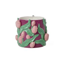 Rice Handbemalter Keramik Blumentopf mit Tulpenmuster in rosa | Gr.: onesize