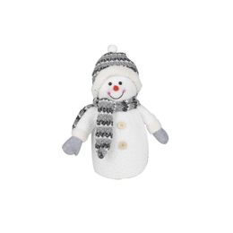 MARELIDA LED Schneemann mit M&uuml;tze und Schal Dekofigur H: 35cm in wei&szlig;, grau | Gr.: onesize