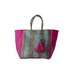 Rice Gro&szlig;e Raffia Schopping Tasche Bunte Streifen in pink | Gr.: onesize