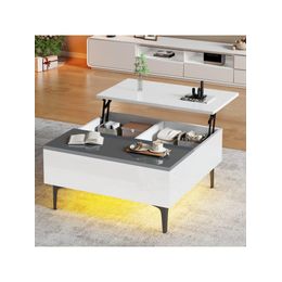 ABRIHOME Kaffeetisch in Wei&szlig; mit LED-Beleuchtung und Stauraum 70x70x35 cm | Gr.: onesize