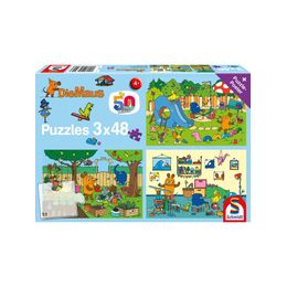Schmidt Spiele Ein Tag mit der Maus, 3x48 Teile Puzzle | Kinderpuzzle, Die Maus | Gr.: onesize