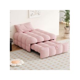 ABRIHOME Polsterbett in Rosa mit ausziehbarer Schlaffunktion und Teddy-Stoff | Gr.: onesize