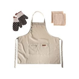 Beliani 5-tlg K&uuml;chentextilien Set PISUM in Beige/Braun/Schwarz | Gr.: onesize