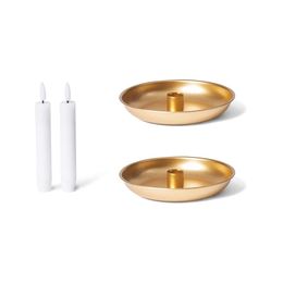 Novaliv 2er-Set Stabkerzenhalter Adventskranz rund Tafelkerzen Gold mit flamme in Gold | Gr.: onesize