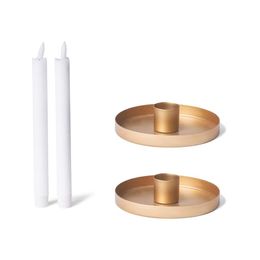 Novaliv 2X Stabkerzenhalter rund Metall Kerzenhalter Candle Holder Dur in Gold | Gr.: onesize