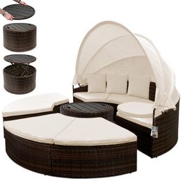 Casaria Polyrattan Sonneninsel Braun &Oslash;185cm WPC-Teleskoptisch