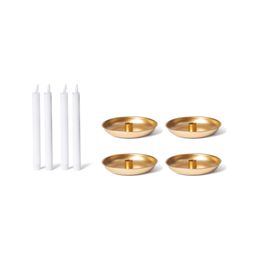 Novaliv 4er-Set Stabkerzenhalter Durchmesser 13cm Dekoschale Gold mit LED-Stab in Gold | Gr.: onesize