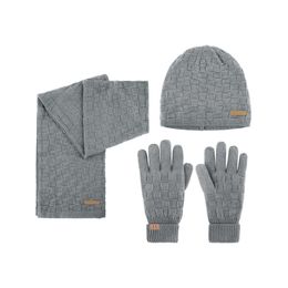 Normani Set - Schal, M&uuml;tze und Handschuh aus Merinowolle in Grau | Gr.: onesize