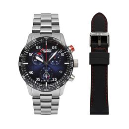 Zeppelin Set Herren-Chronograph Eurofighter mit 2 Armb&auml;ndern Blau / Silber | Gr.: onesize