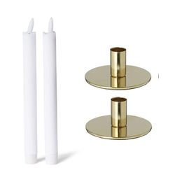 Novaliv 2er-Set Kerzenhalter Metall rund Gold 10x5cm mit LED Premium Echtwachs in Gold | Gr.: onesize
