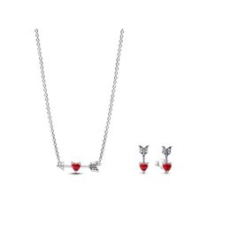 Pandora Damen Schmuck-Set Halskette und Ohrringe Pfeil und Herz Silber | Gr.: onesize