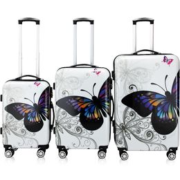 Deuba Hartschalenkoffer-Set Butterfly 3-tlg Polycarbonat