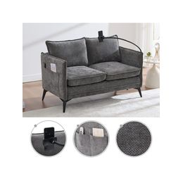 ABRIHOME 2 Sitzer Sofa in Grau mit Seitentasche Handyhalter und Stauraum | Gr.: onesize