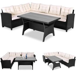 Casaria Polyrattan Lounge-Set Schwarz/Creme WPC Tischplatte