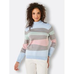 CR&Eacute;ATION L creation L Baumwoll-Pullover in grau-bleu-gemustert | Gr.: 46