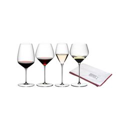 Riedel Glas 4er Set Verkostungsset Gl&auml;serset + Poliertuch Veloce in transparent | Gr.: onesize