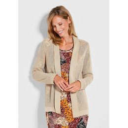GOLDNER Kurzgr&ouml;&szlig;e: Strickjacke Braune Cardigan mit Ajourmuster in beige | Gr.: 23