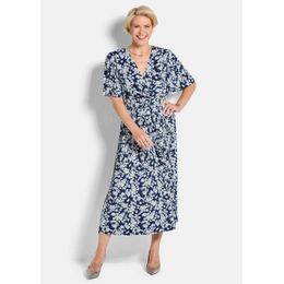 GOLDNER Wickelkleid mit floralem Design in marine / wei&szlig; / gebl&uuml;mt | Gr.: 42