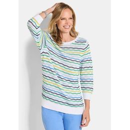 GOLDNER Baumwollpullover mit Wellenmuster in blau / gr&uuml;n / gemustert | Gr.: 44