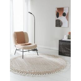 benuta Nest Kurzflor Teppich Rund Elias Beige &oslash; 150 cm rund - Moderner Kurzflor-Teppich f&uuml;r Wohnzimmer