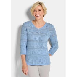 GOLDNER Ajourpullover Sommerpullover mit V-Ausschnitt in hellblau | Gr.: 40