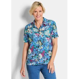 GOLDNER Kurzgr&ouml;&szlig;e: Blusenshirt mit floralem Print in blau / gemustert | Gr.: 19