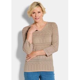 GOLDNER Ajourpullover Sommerpullover mit V-Ausschnitt in beige | Gr.: 46