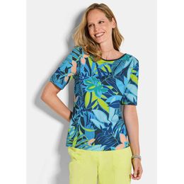 GOLDNER Druckshirt mit floralem Print in blau / gr&uuml;n / gemustert | Gr.: 40