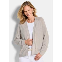 GOLDNER Kurzgr&ouml;&szlig;e: Cardigan Strickjacke mit Strickbandblende in stein | Gr.: 19