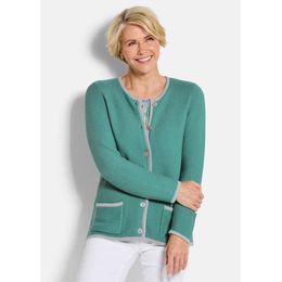GOLDNER Kurzgr&ouml;&szlig;e: Elegante Strickjacke mit Taschen in salbei / gemustert | Gr.: 22