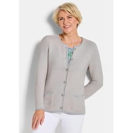 GOLDNER Elegante Strickjacke mit Taschen in stein / gemustert | Gr.: 44