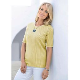 GOLDNER Kurzgr&ouml;&szlig;e: Rippenstruktur-Pullover mit Halbarm in gelb | Gr.: 19