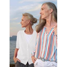 GOLDNER Kurzgr&ouml;&szlig;e: Damen Cardigan in Pink, Halbarm in wei&szlig; | Gr.: 19
