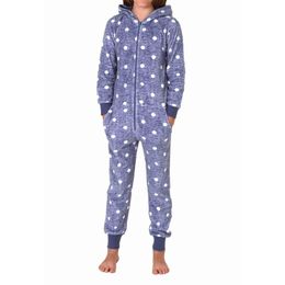 Normann Jumpsuit Schlafanzug Overall Coralfleece Tupfen - 76786 in blau | Gr.: 140