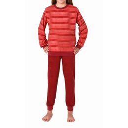 Normann langarm Frottee Schlafanzug Pyjama B&uuml;ndchen Streifen - 77445 in rot | Gr.: 152