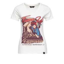 Queen Kerosin Kurzarm Print T-Shirt mit trendigem V-Ausschnitt Tune Up in offwhite | Gr.: S